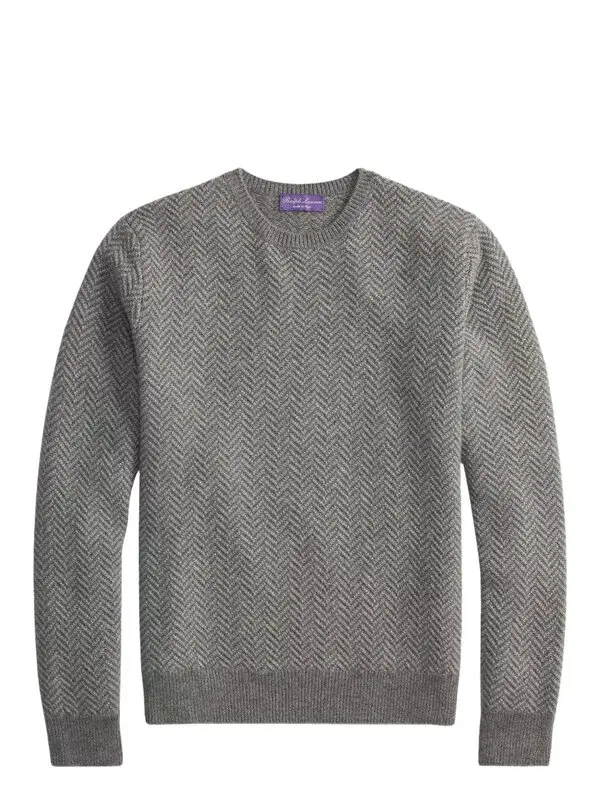 Ralph Lauren Purple Label Herringbone-pattern Crew-neck Sweater - Grey