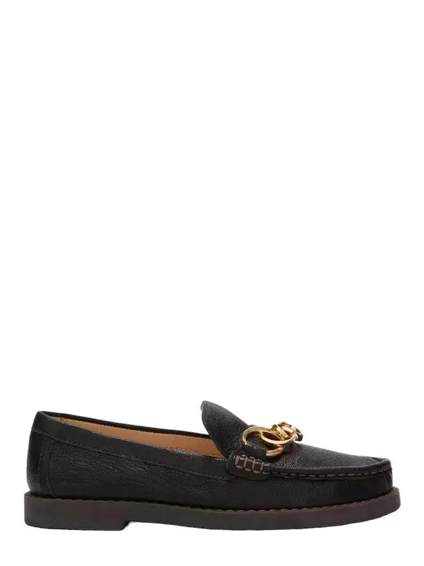 ODISSI Jane Chain Leather Loafers - Black