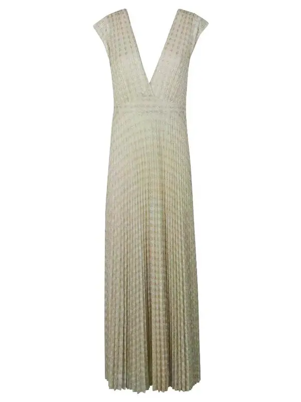 FORTE_FORTE Diamond-pattern Pleated Maxi Dress - Neutrals