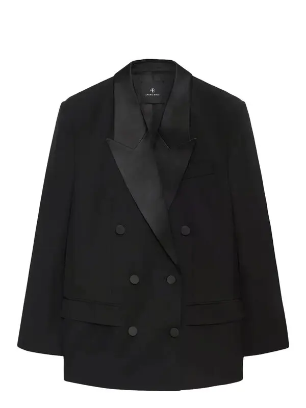 ANINE BING Satin-lapel Double-breasted Blazer - Black