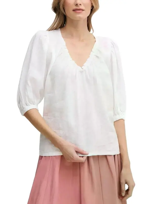 MOS MOSH Puff-sleeve V-neck Blouse - White