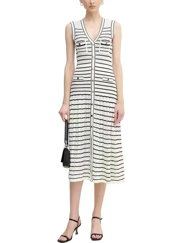 GAUDI Striped Button Midi Dress With Pockets - Neutrals