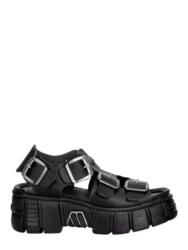 NEW ROCK Buckle-strap Platform Sandals - Black