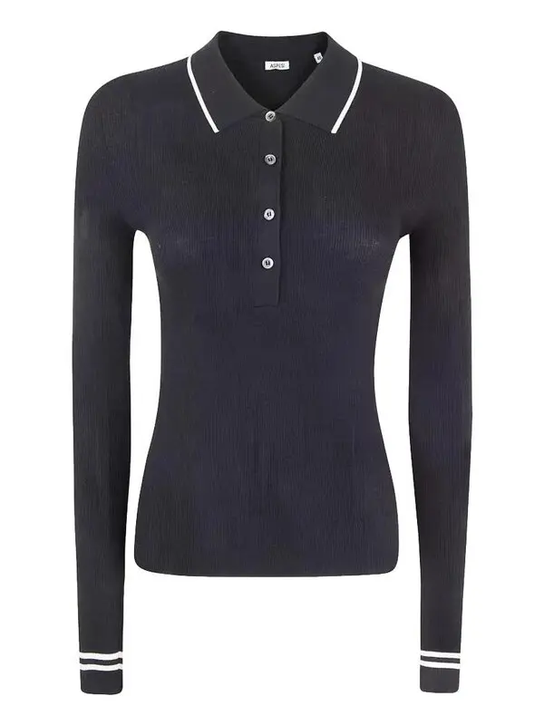 Aspesi Ribbed Polo Top - Black