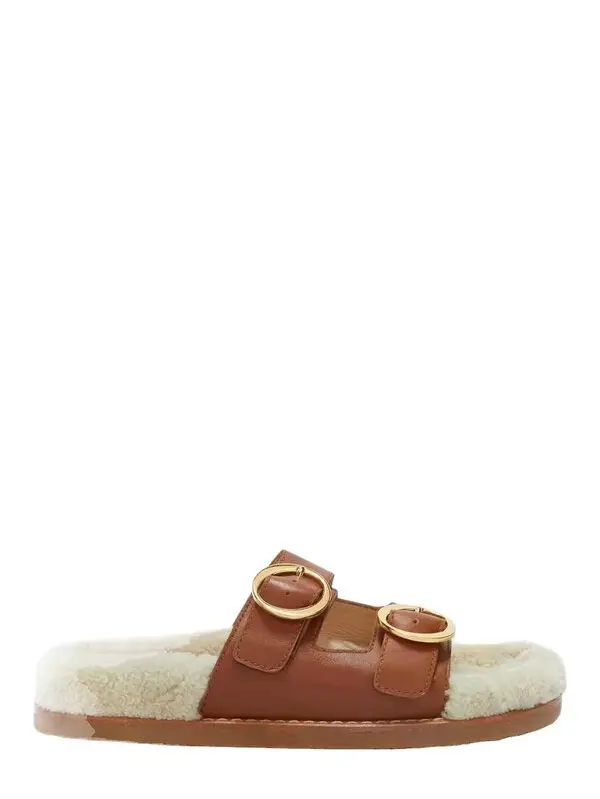 ODISSI Yuki Buckle Strap Leather Flat Sandals - Brown