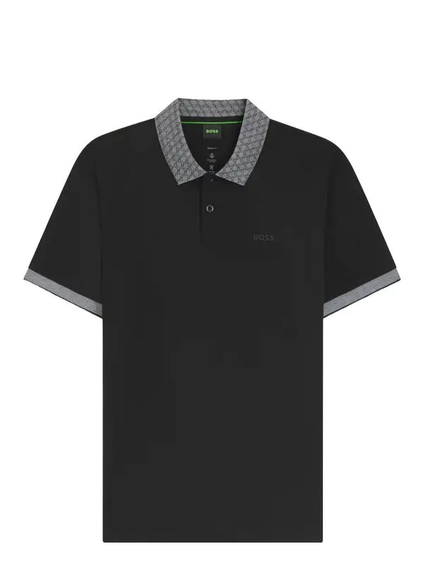 BOSS Patterned-collar Polo Shirt - Black
