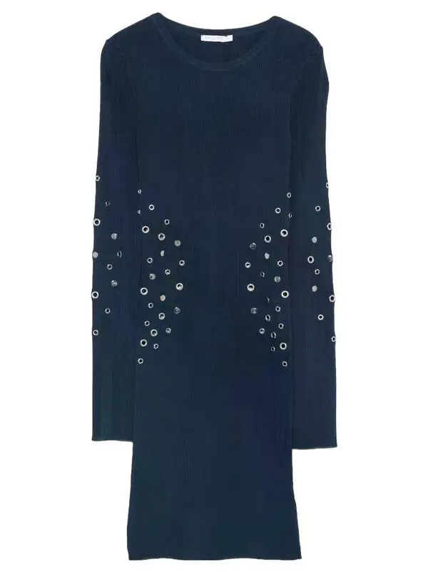 Patrizia Pepe Eyelet-embellished Ribbed Mini Dress - Blue