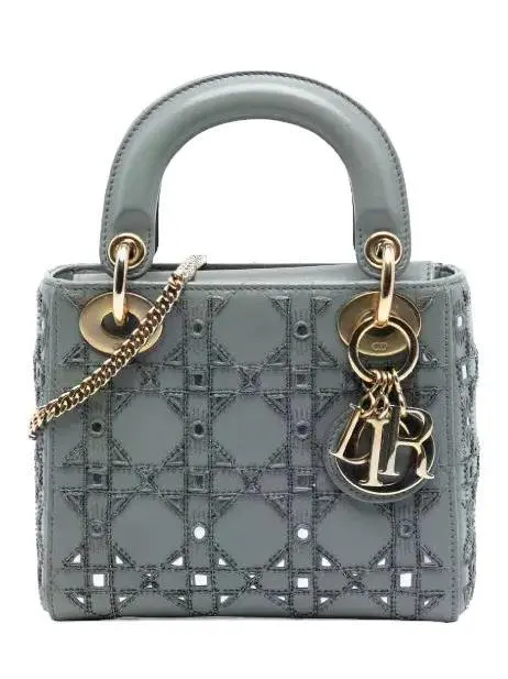 Dior Mini Cannage Beaded Lady Satchel - Grey
