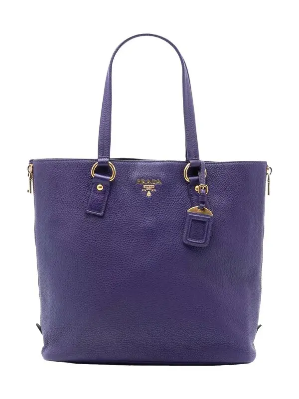 Prada Vitello Daino Side Zip Tote Bag - Purple