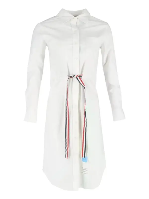 Thom Browne Grosgrain-belt Shirt Dress - White