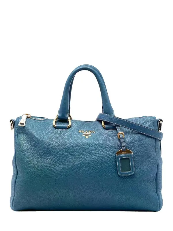 Prada Vitello Daino Zip Top Satchel - Blue