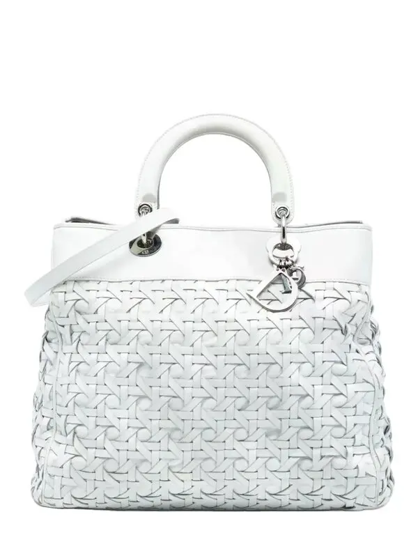 Dior 2008 Woven Lambskin Lady Avenue Tote Satchel - White