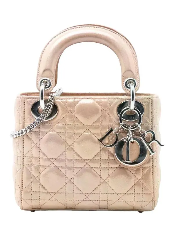 Dior 2015 Mini Iridescent Lambskin Cannage Lady Satchel - Brown