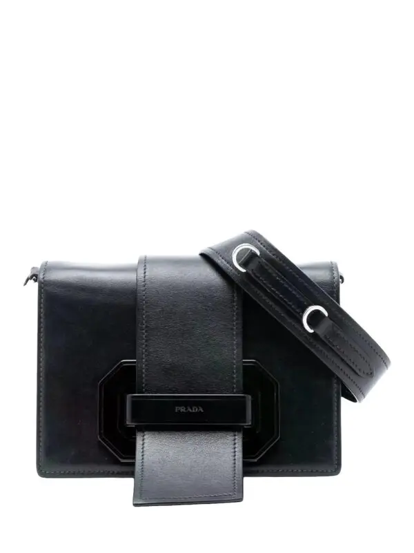 Prada City Calf Plex Ribbon Crossbody Bag - Black