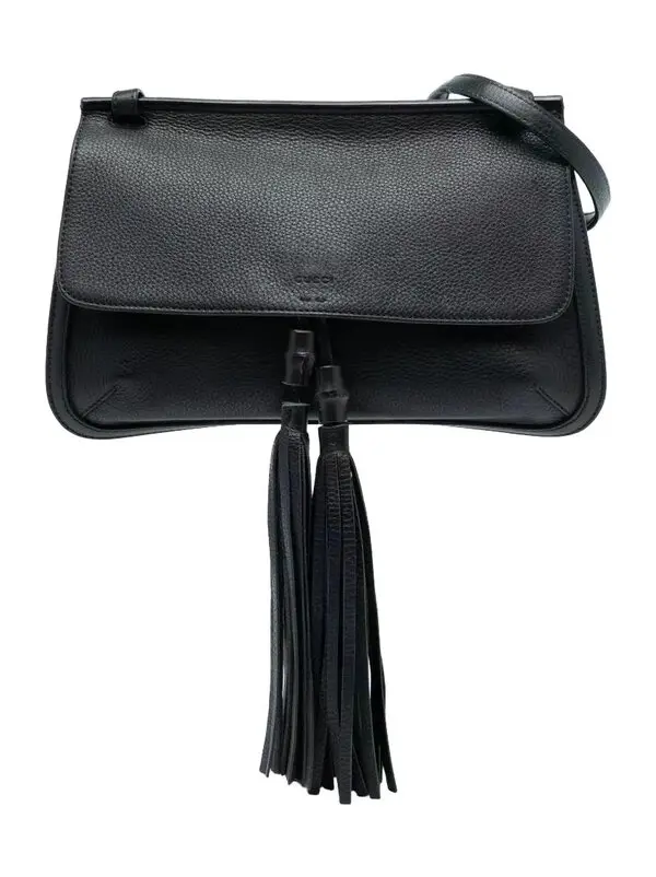 Gucci 2000-2015 Medium Leather Bamboo Daily Crossbody Bag - Black