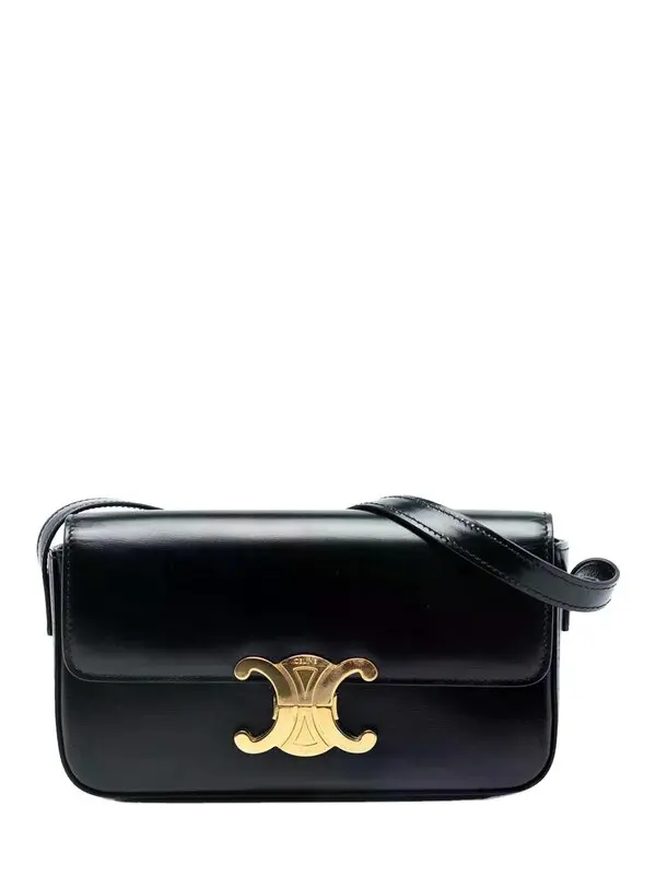 Celine Shiny Calfskin Triomphe Claude Shoulder Bag - Black