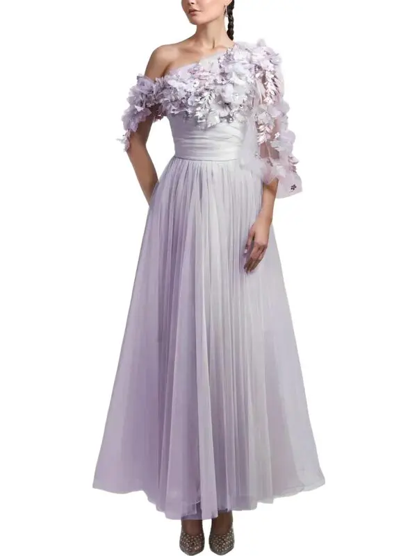 GEMY MAALOUF Floral One-shoulder Maxi Dress - Purple