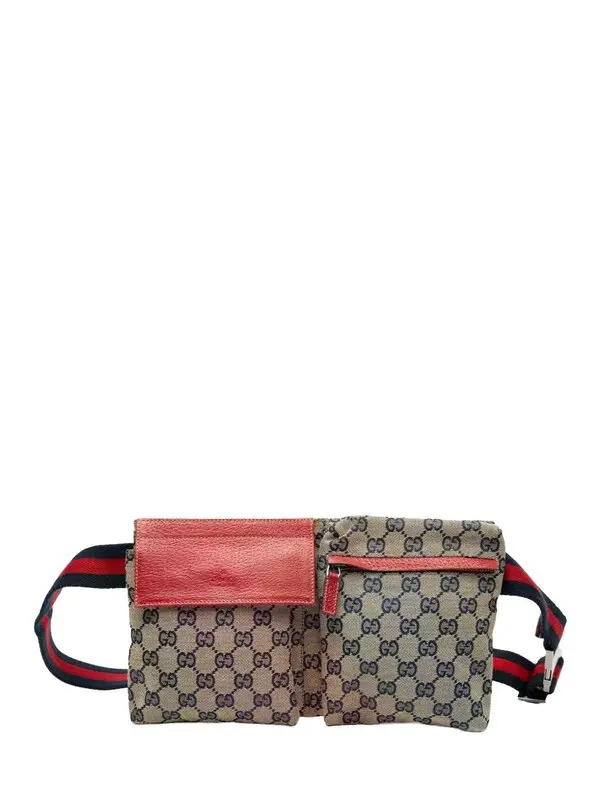 Gucci Gg Canvas Web Double Pocket Belt Bag - Brown