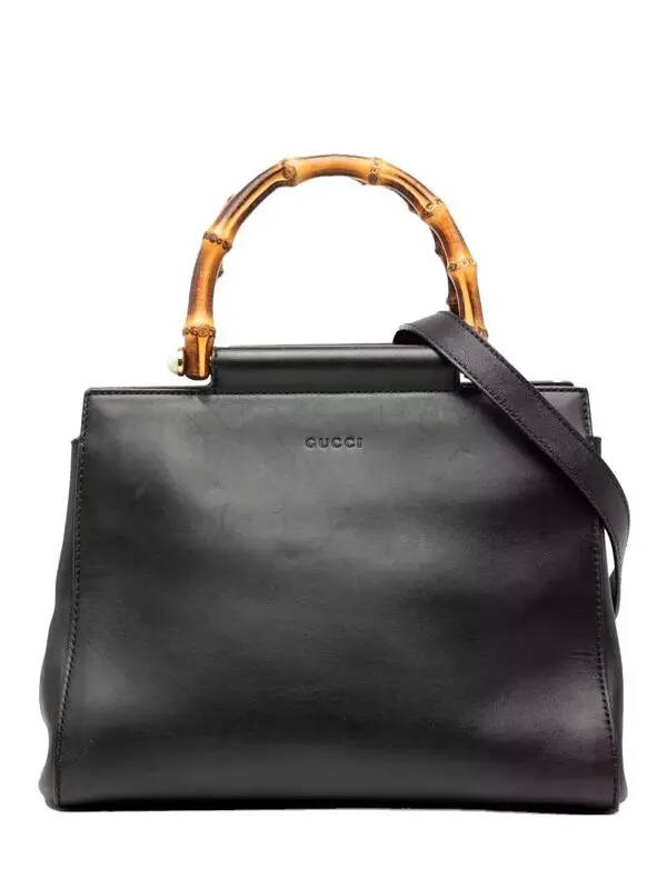 Gucci Leather Bamboo Nymphaea Satchel - Black