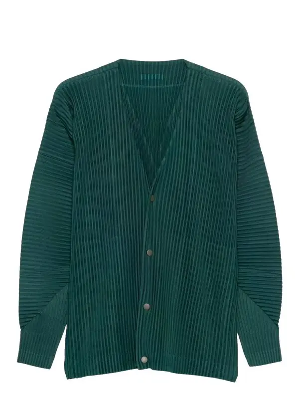 Issey Miyake Pleated V-neck Cardigan - Green