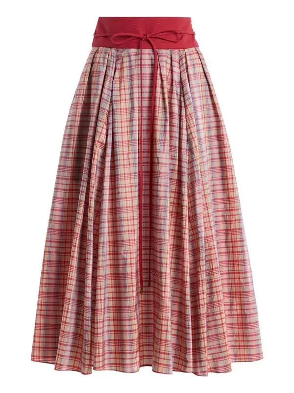 Rosie Assoulin Exclusive Pleated Silk-blend Full Midi Skirt - Plaid