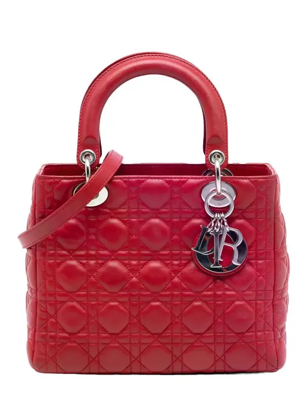 Dior 2011 Lambskin Cannage Lady Satchel - Red