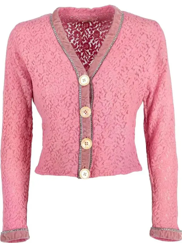 VOYAGE ET CIE Floral-pattern Cropped Cardigan - Pink
