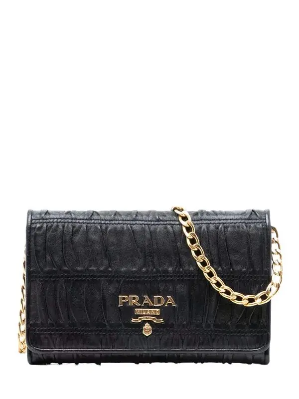 Prada Nappa Gaufre Wallet On Chain Crossbody Bag - Black