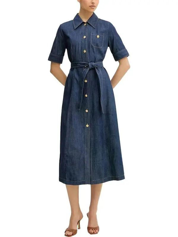 Luisa Spagnoli Periodico Denim Midi Dress - Blue