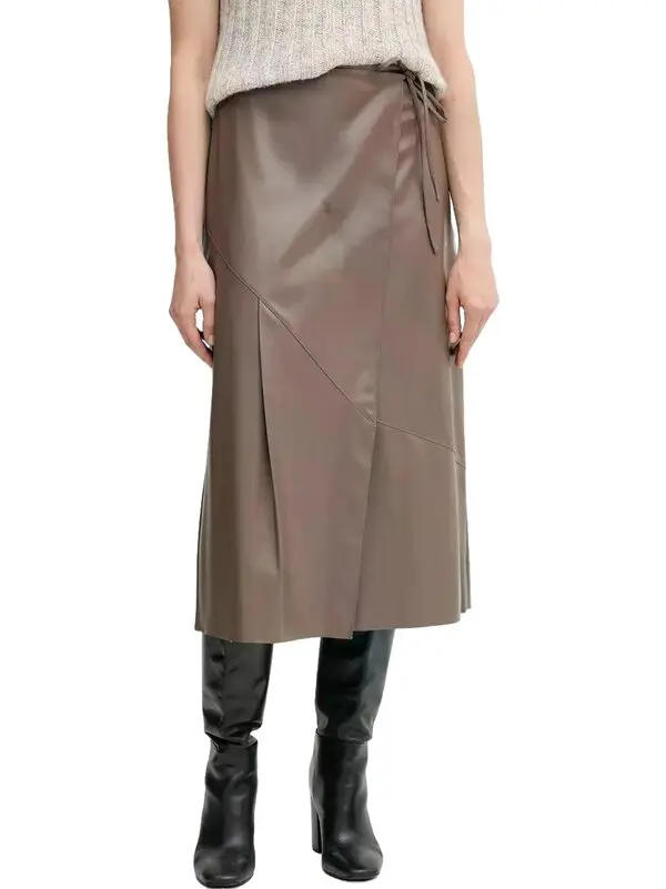 OUI Wrap Tie Midi Skirt - Brown