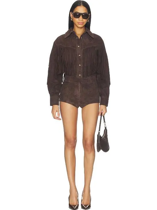 Retrofete Araminta Suede Romper - Tobacco