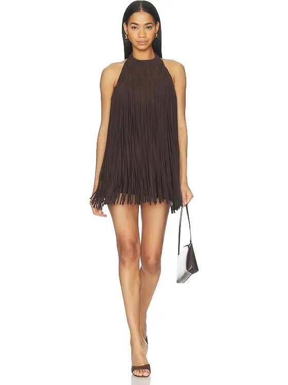 Retrofete Laykha Suede Fringe Dress - Tobacco