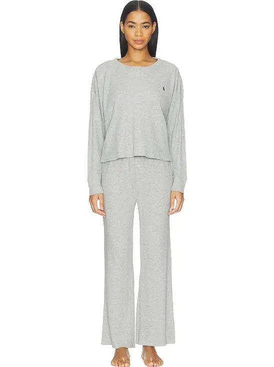 Polo Ralph Lauren Crew Neck Wide Leg Pant Set - Heather Grey
