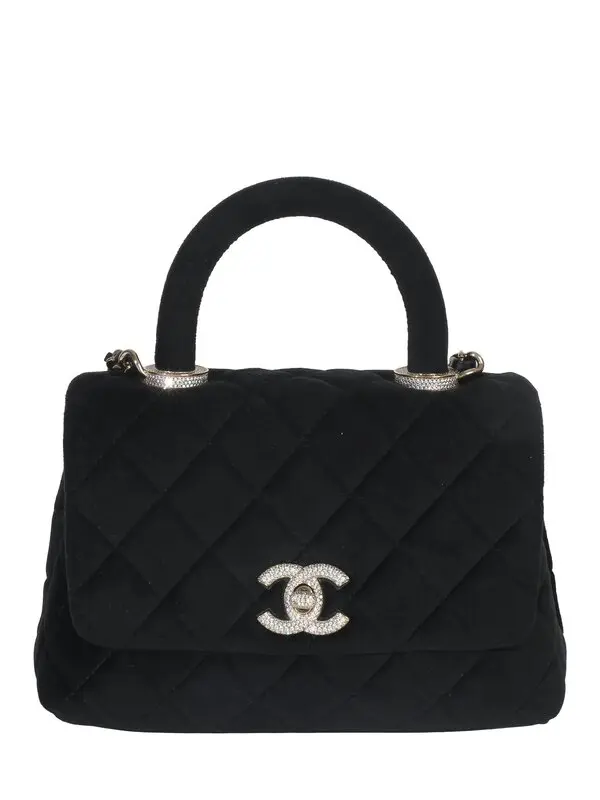 Chanel Quilted Velvet Crystal Extra Coco Handle Flap Bag - Black