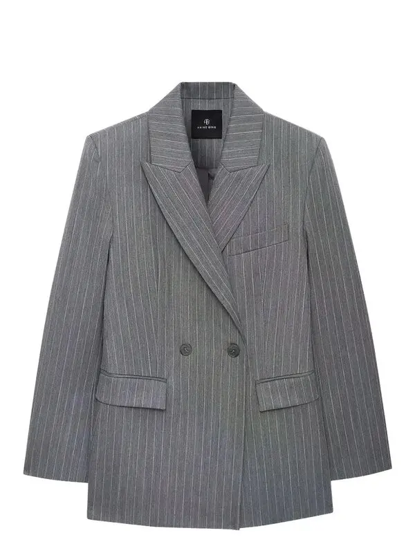 ANINE BING Pinstripe Double-breasted Blazer - Grey