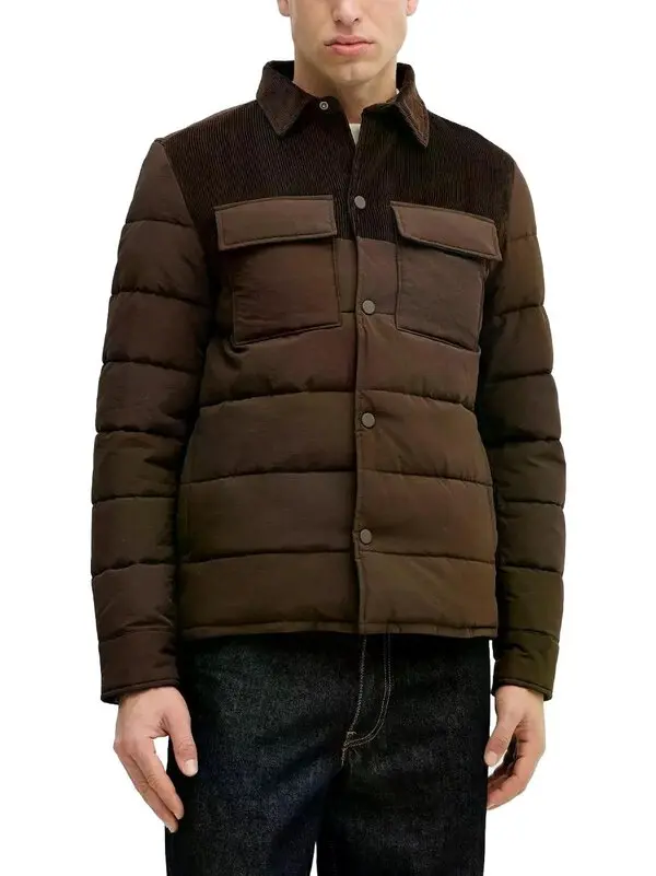 BENETTON Corduroy Panelled Padded Jacket - Brown
