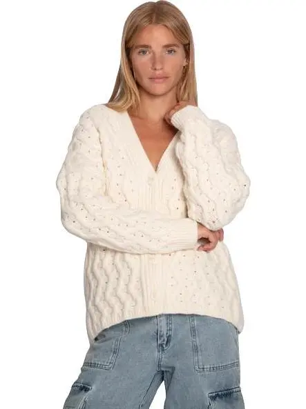 BELLE & BLOOM Chunky Cable Knit Cardigan With Back Tie - Cream