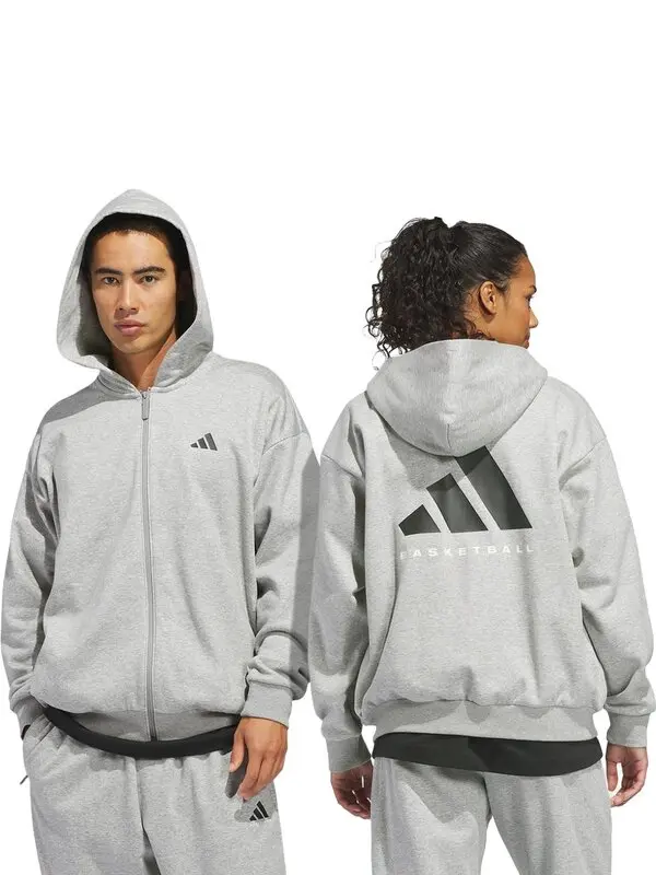 Adidas Basketball Full-zip Hoodie - Medium Grey Heather