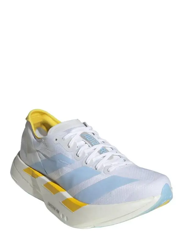 Adidas Adizero Adios Pro 4 Shoes - Cloud White / Glow Blue / Yellow