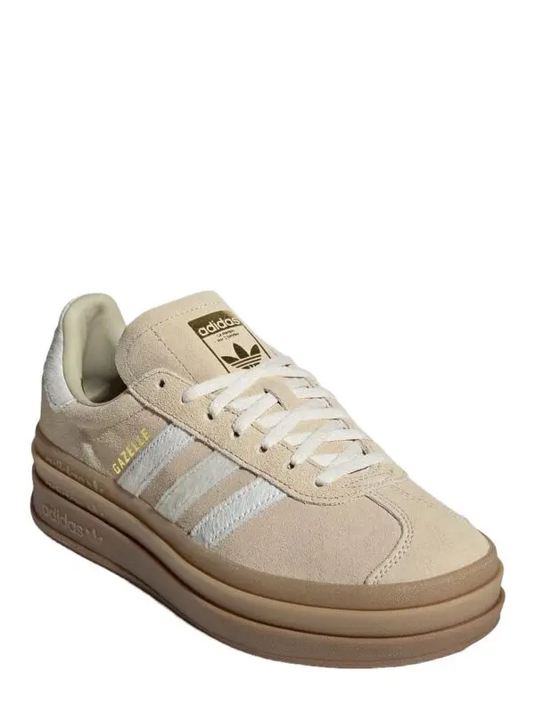 Adidas Gazelle Bold Sneakers - Stone Khaki / Cream White / Gold Metallic