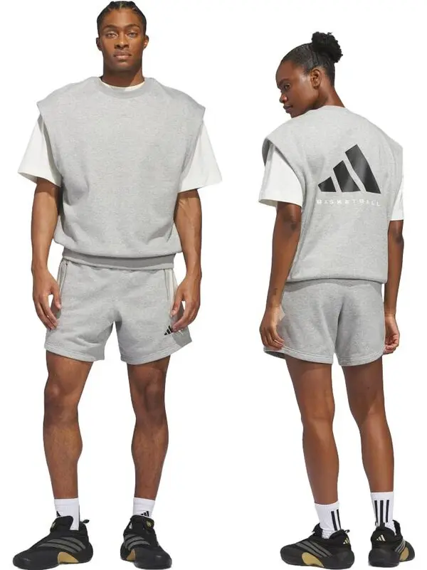 Adidas Three Stripe Loose Fit Shorts - Medium Grey Heather