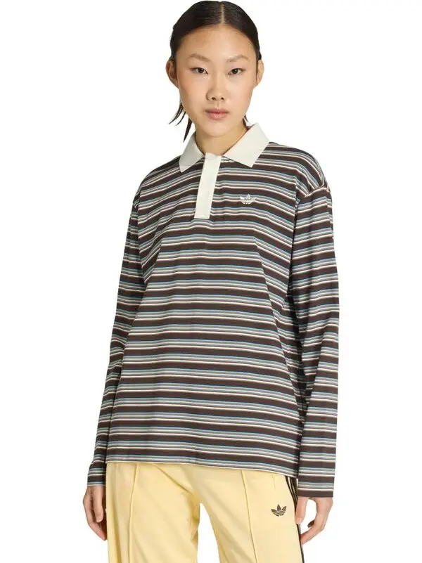 Adidas Striped Long Sleeve Polo Shirt - Aurora Coffee
