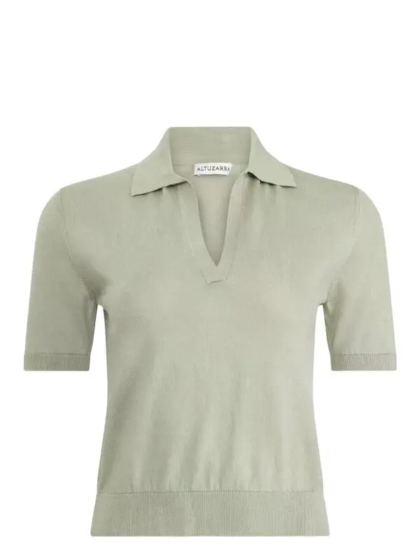 Altuzarra Clay V-neck Knit Polo Top - Green