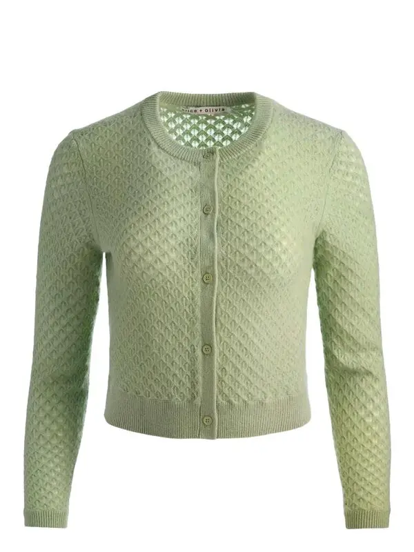 Alice + Olivia Pointelle Knit Cardigan - Green