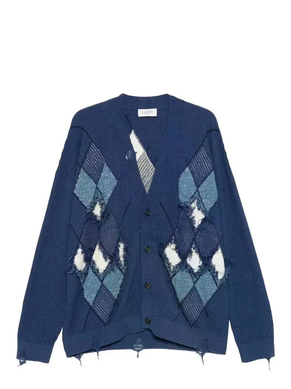 LANEUS Argyle Cardigan - Blue