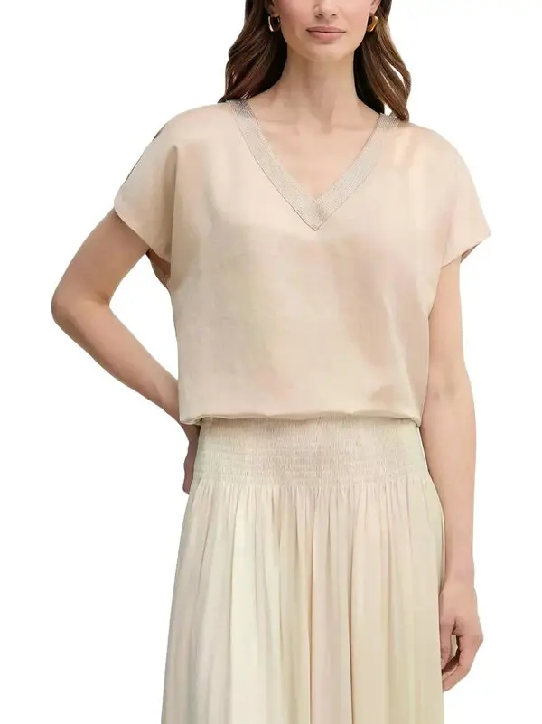 MARC AUREL Embellished V-neck Top - Neutrals