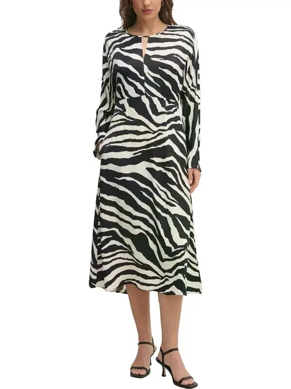 OUI Zebra Print Cut-out Midi Dress - Black