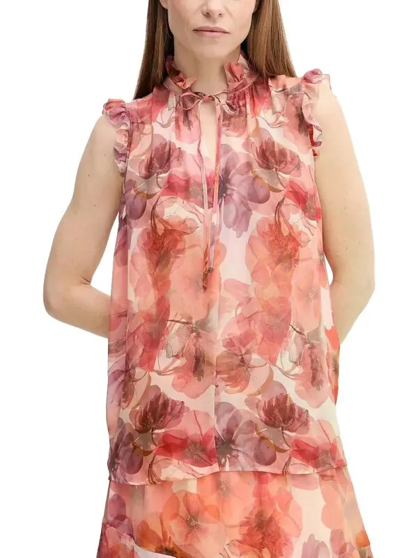 MARC AUREL Floral Ruffled Sleeveless Top - Pink
