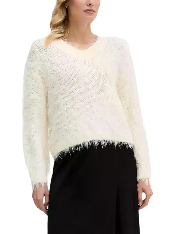 OUI Fluffy V-neck Sweater - White