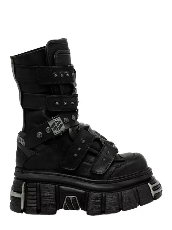 NEW ROCK Buckle-studded Boots - Black